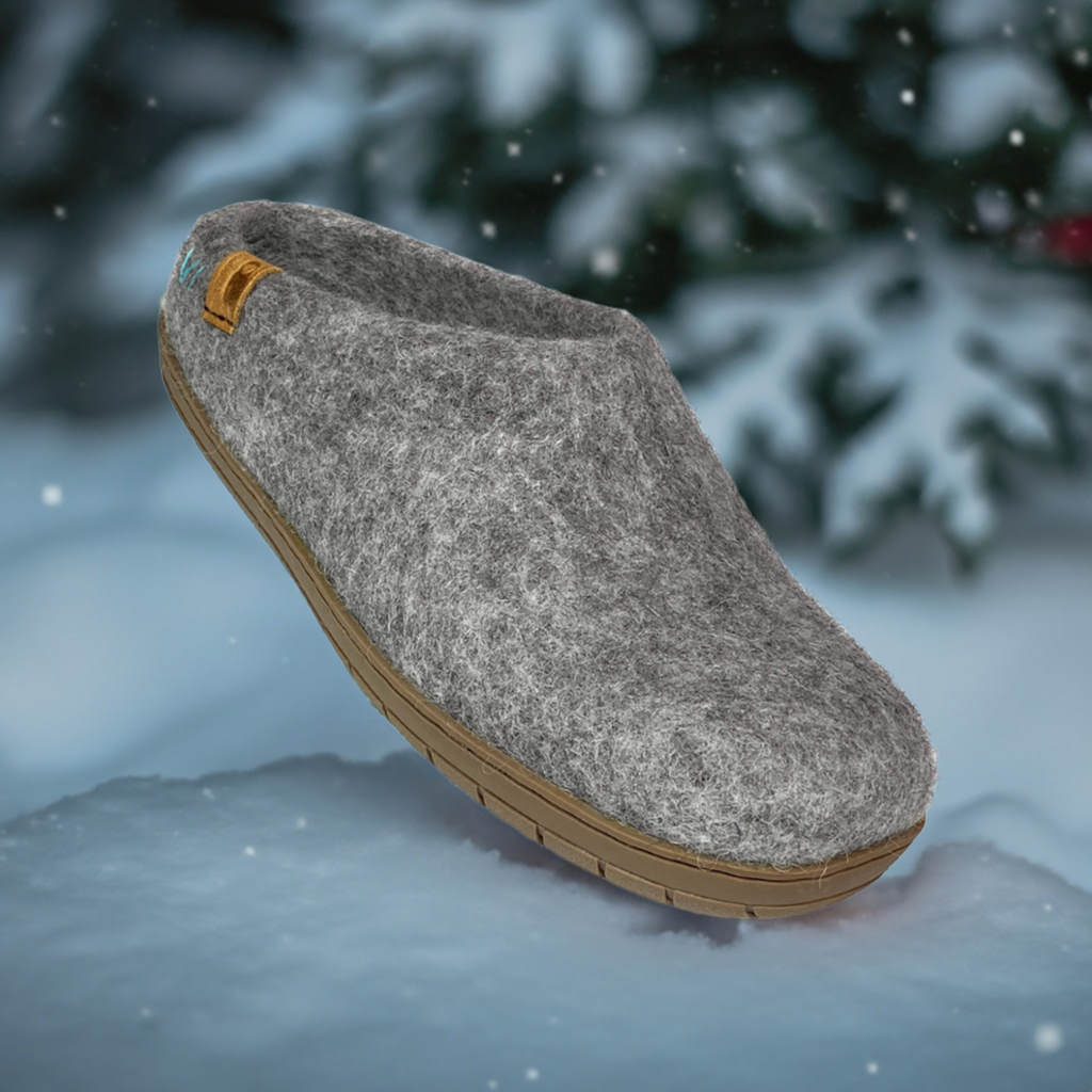 Wool Slipper with Rubber Sole and Arch Support - Light Gray – Baabushka
